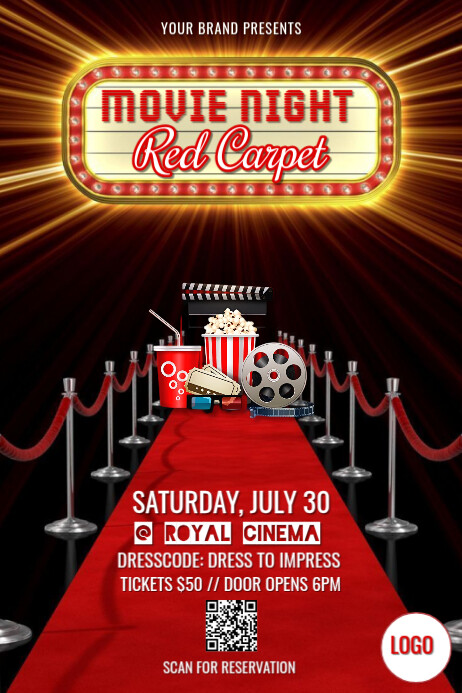 Elegant Movie Night Flyer Template | Red Carpet Cinema Event Poster | PosterMyWall
